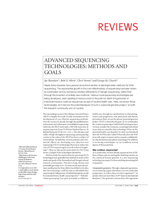 Pdf Advanced Sequencing Technologies Methods And Goals