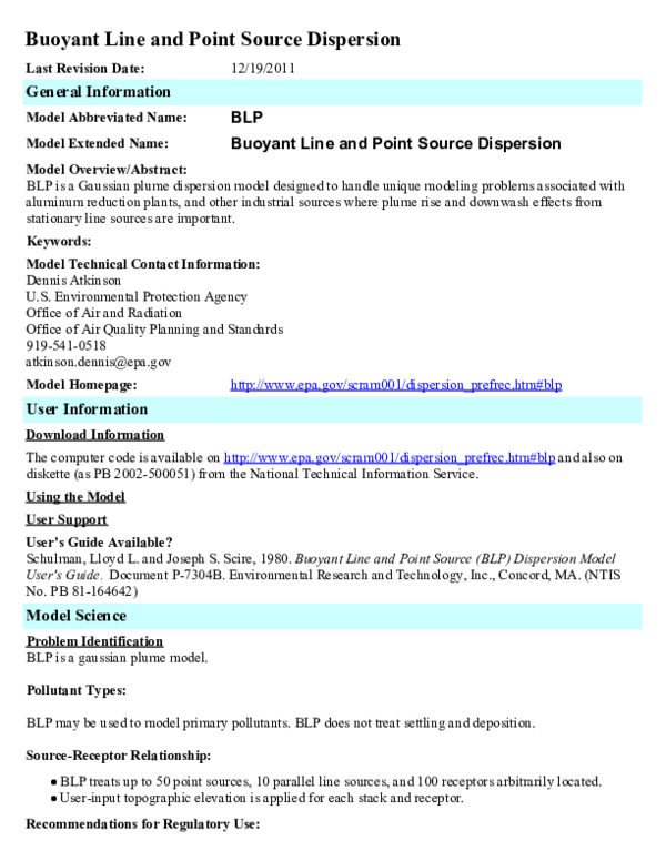 (PDF) Buoyant Line and Point Source Dispersion General Information ...