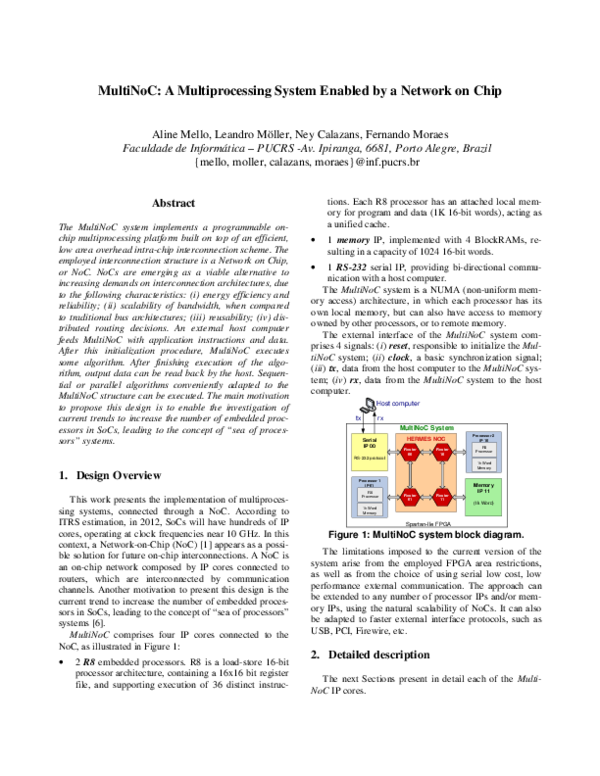 Pdf Multinoc A Multiprocessing System Enabled By A Network On Chip