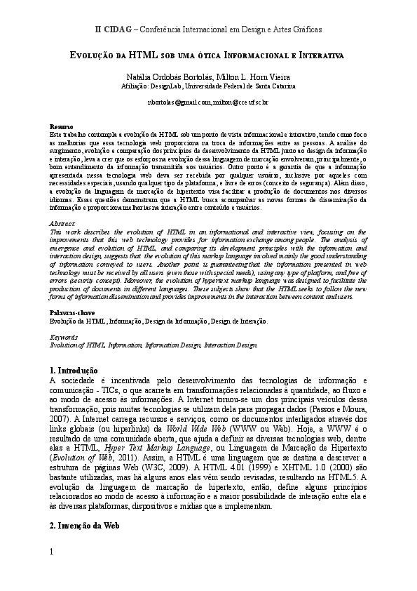 (PDF) Evolução da HTML sob uma Ótica Informacional e Interativa