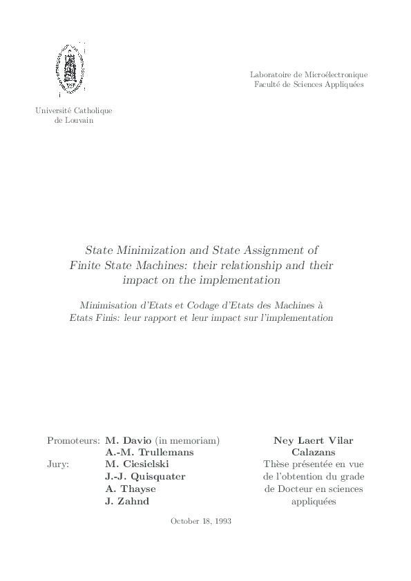 Pdf State Minimization And State Assignment Of Finite State Machines