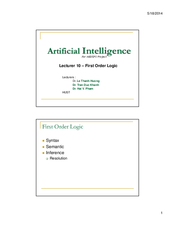(PDF) Lecture 10 – First Order Logic