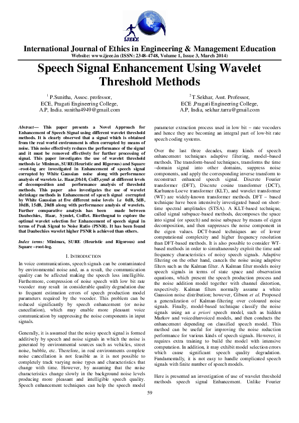 (PDF) 59-65-Speech Signal Enhancement Using Wavelet Threshold Methods