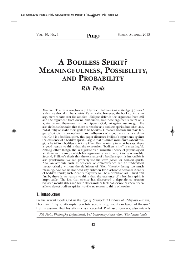 (PDF) A Bodiless Spirit?