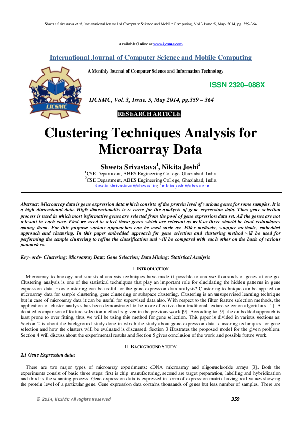 Pdf Clustering Techniques Analysis For Microarray Data