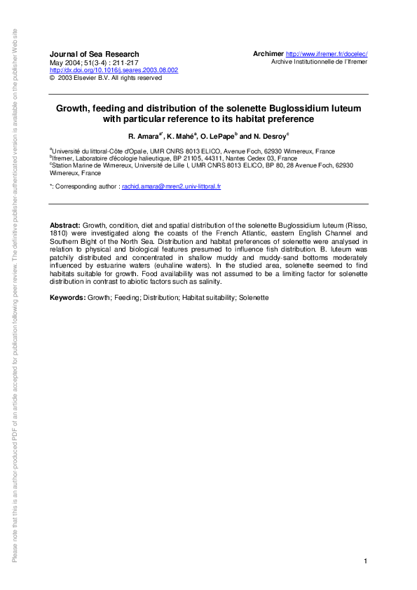 (PDF) Growth, feeding and distribution of the solenette Buglossidium ...