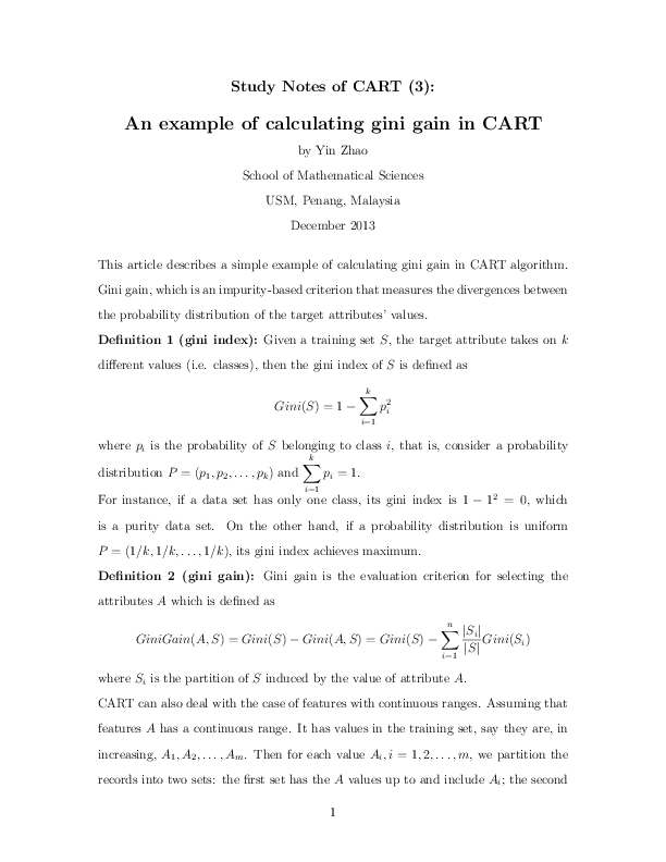 (PDF) An example of calculating gini gain in CART