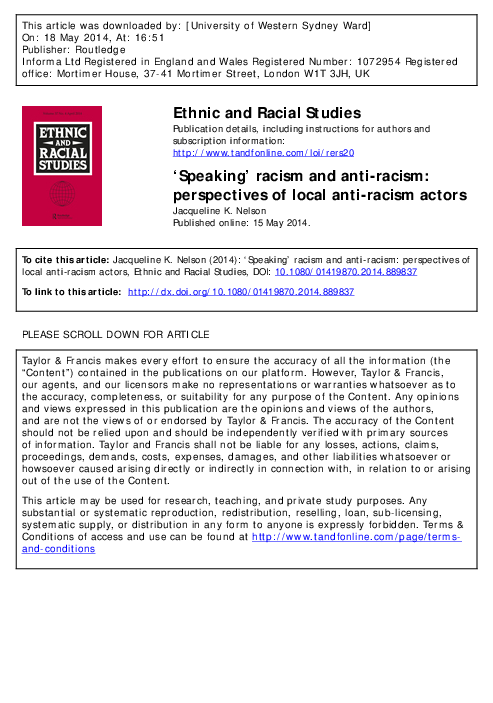 (PDF) 'Speaking' racism and anti-racism: Perspectives of local anti ...