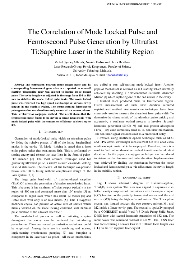(PDF) The correlation of mode locked pulse and femtosecond pulse generation by ultrafast Ti ...