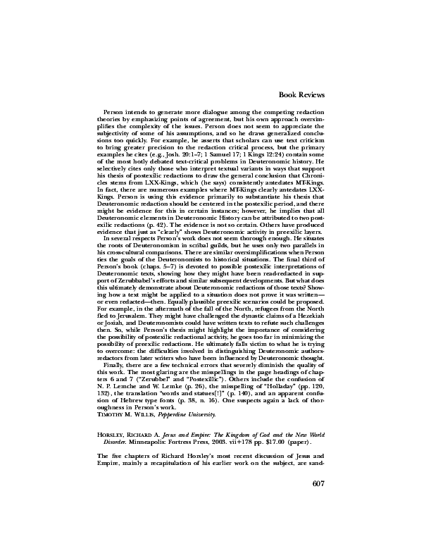 (PDF) Richard A. Horsley, Jesus and Empire: The Kingdom of God and the ...