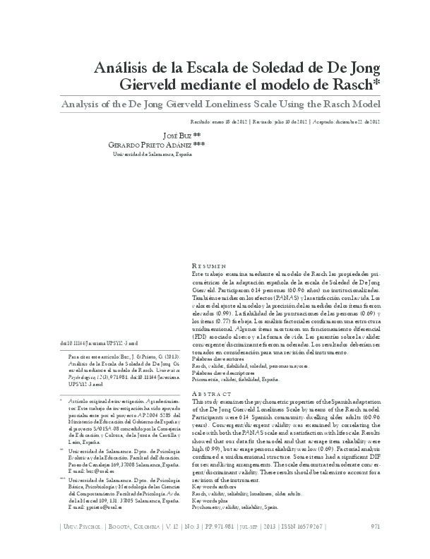 (PDF) Análisis de la Escala de Soledad de De Jong Gierveld mediante el ...