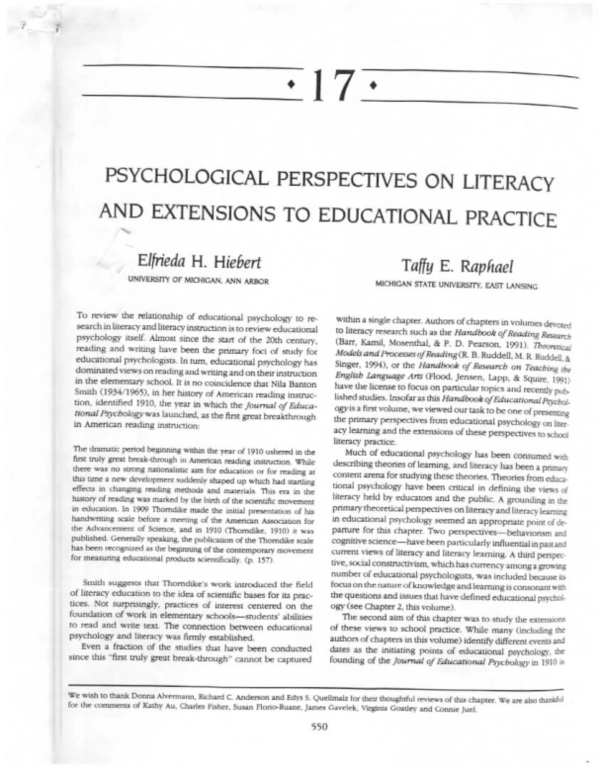 (PDF) Psychological Perspectives on Literacy and Extensions to ...