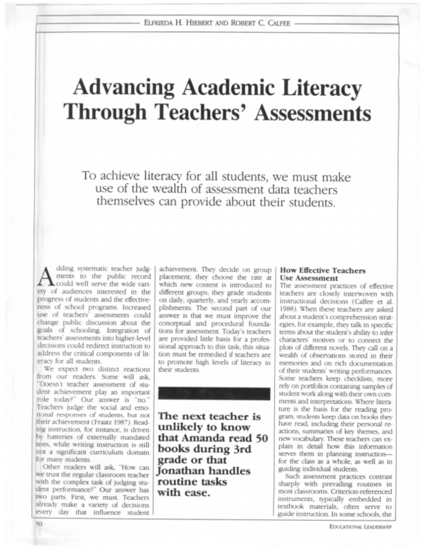 (PDF) Advancing Academic Literacy Through Teachers Assessments