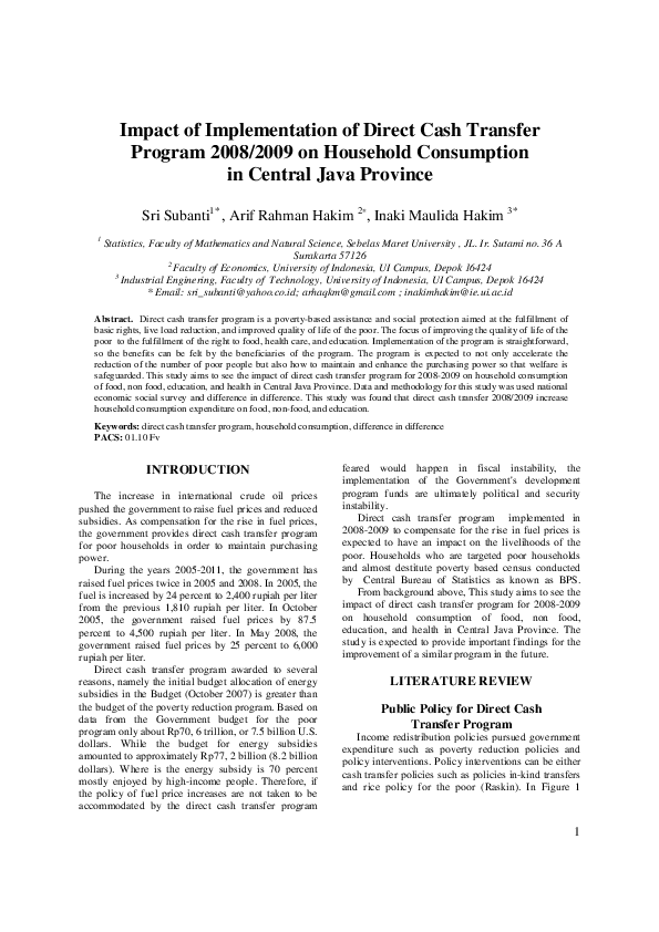 (PDF) Impact of Implementation of Direct Cash Transfer Program 2008/ ...