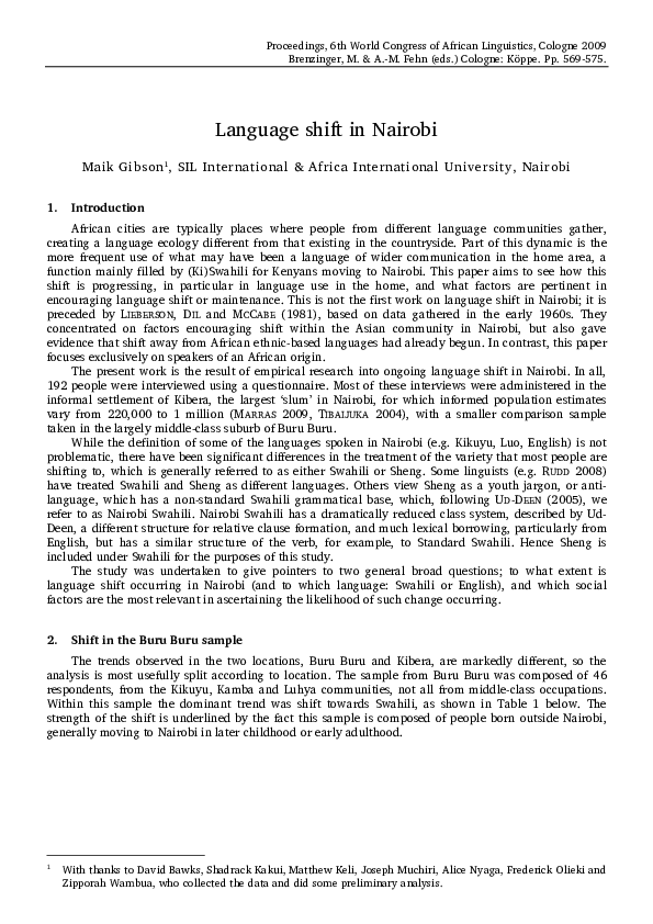 (PDF) Language Shift in Nairobi