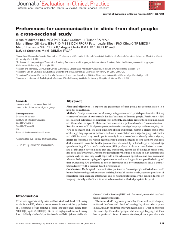 (PDF) Preferences for communication in clinic from deaf people: a cross ...