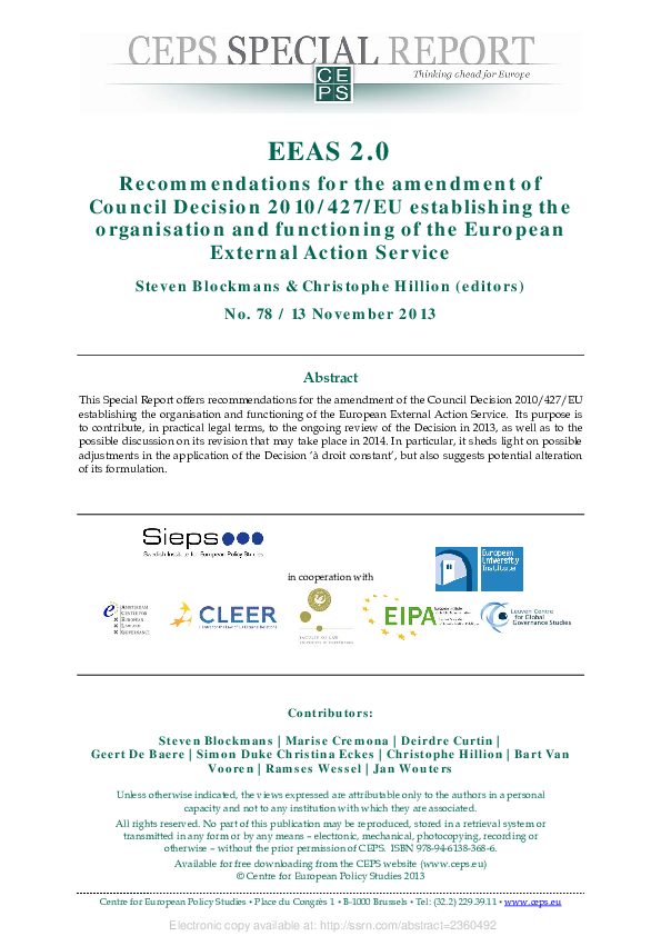 EEAS 2.0: Recommendations for the Amendment of Council Decision 2010 ...