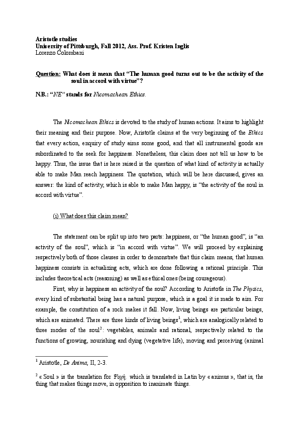 (PDF) What is Human Good for Aristotle?