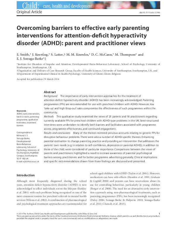 (PDF) Smith E Koerting J Latter S Knowles MM McCann DC Thompson M ...