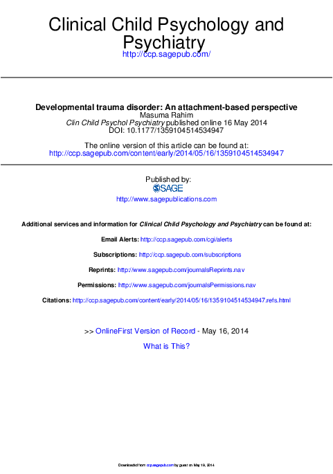 (PDF) Developmental trauma disorder: An attachment-based perspective