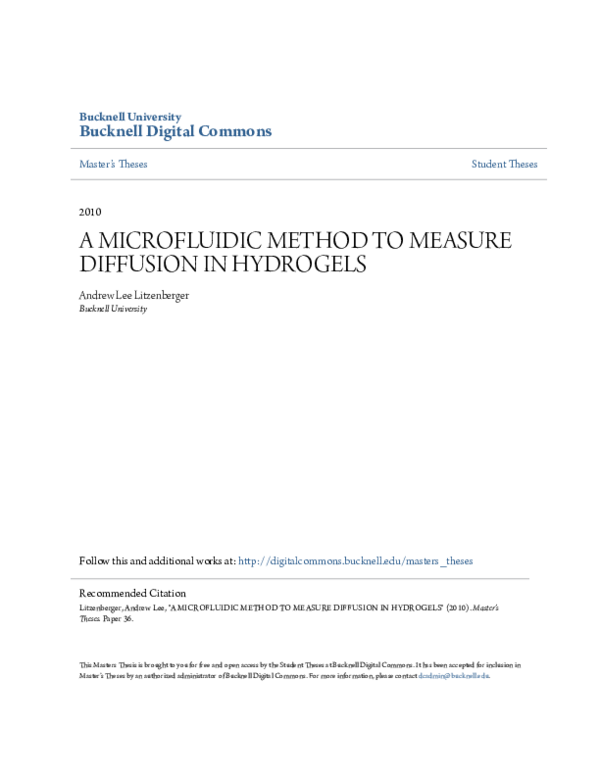 (PDF) Bucknell Digital Commons A MICROFLUIDIC METHOD TO MEASURE DIFFUSION IN HYDROGELS