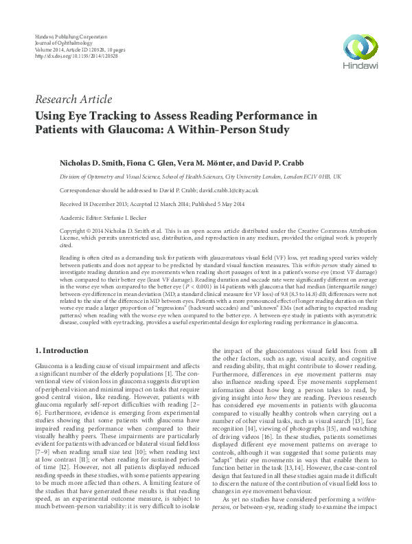 (PDF) Using Eye Tracking to Assess Reading Performance in Patients with ...