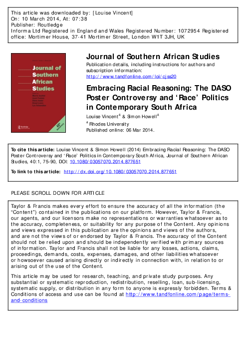 (PDF) Embracing Racial Reasoning. The DASO Poster Controversy and ...