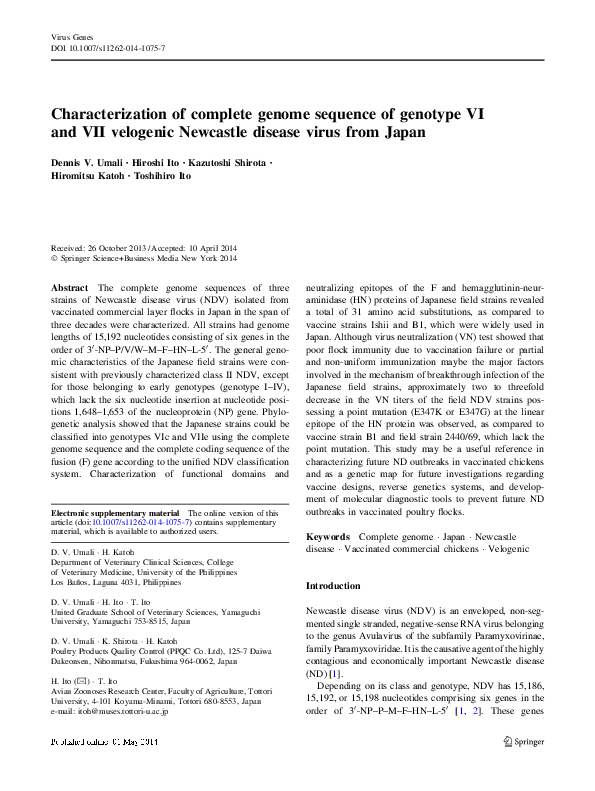 (PDF) Characterization of complete genome sequence of genotype VI and ...