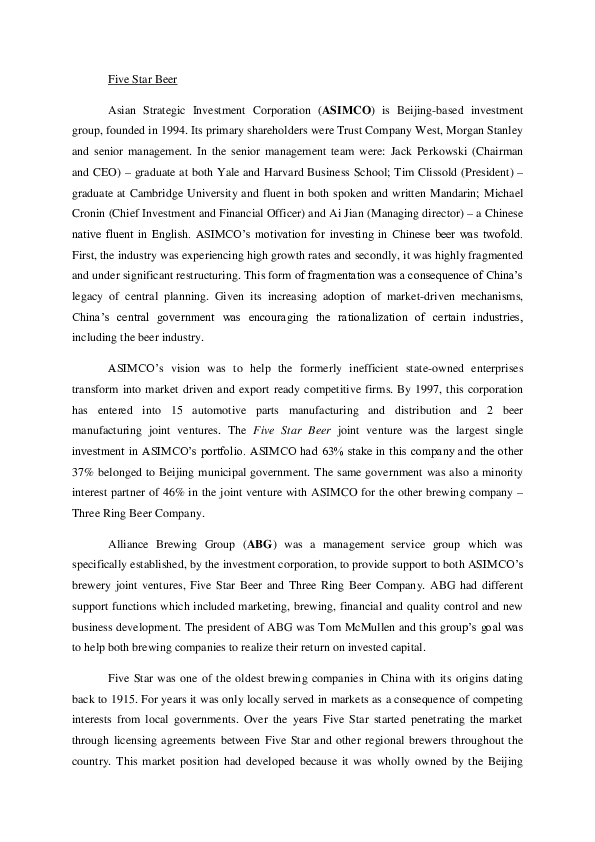 (DOC) Five Star Beer