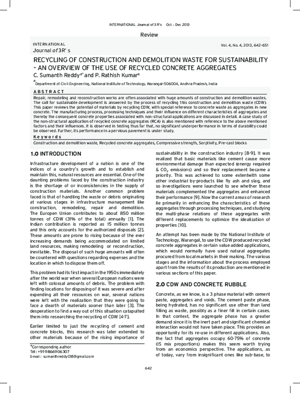 (PDF) RECYCLING OF CONSTRUCTION AND DEMOLITION WASTE FOR SUSTAINABILITY ...
