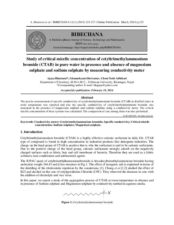 (PDF) Study of Critical micelle concentration of Cetyltrimethylammonium ...