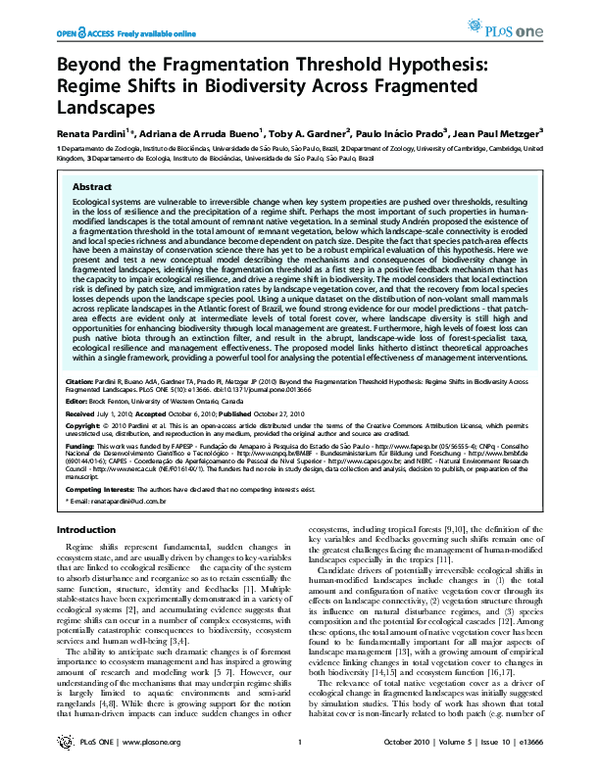 (PDF) Beyond the Fragmentation Threshold Hypothesis: Regime Shifts in ...