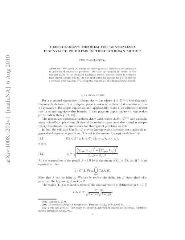 (PDF) Gerschgorin's theorem for generalized eigenvalue problems in the ...