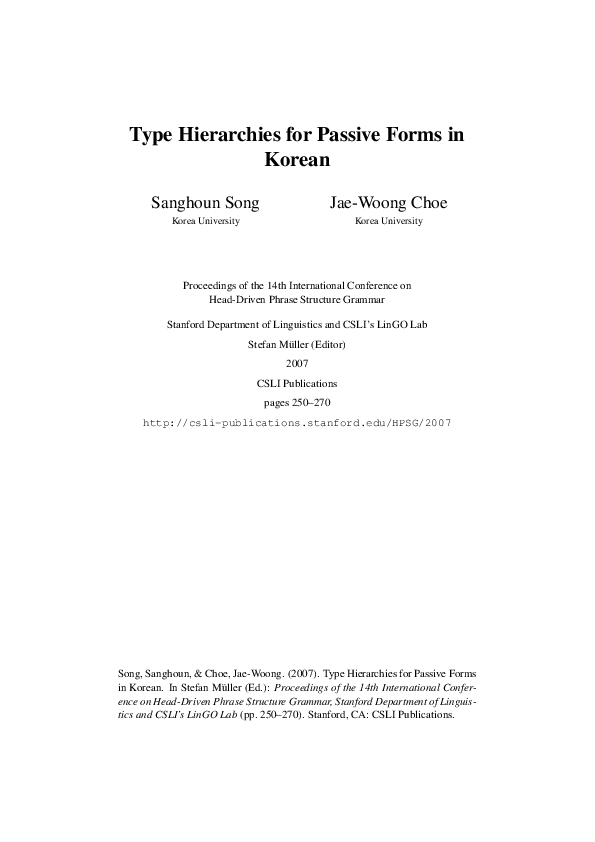 (PDF) Type Hierarchies for Passive Forms in Korean