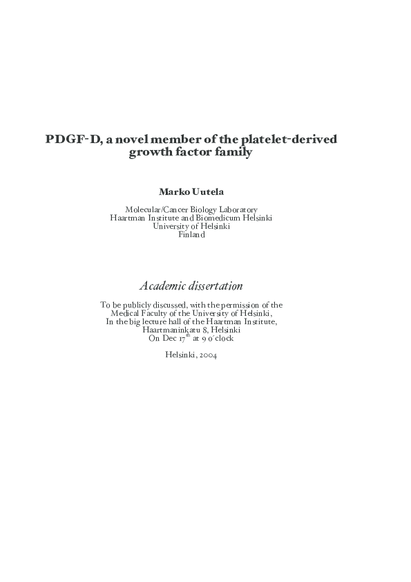 (PDF) PDGFD, a novel member of the plateletderived growth factor family