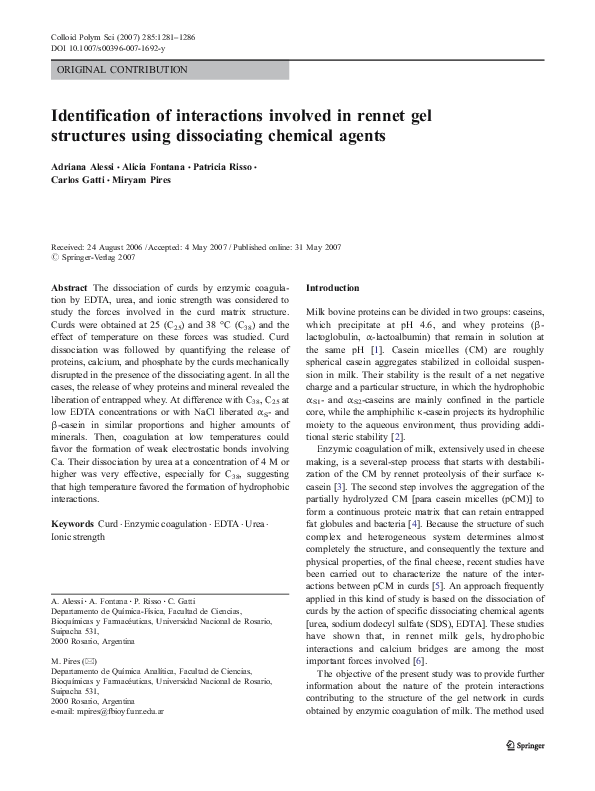 (PDF) Identification of interactions involved in rennet gel structures ...