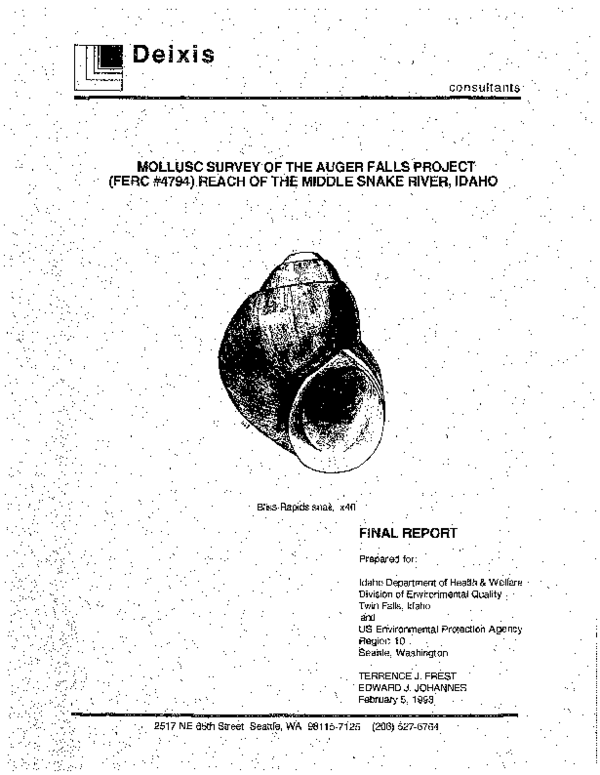(PDF) Mollusc Survey of the Auger Falls Project (FERC #4794) Reach of ...