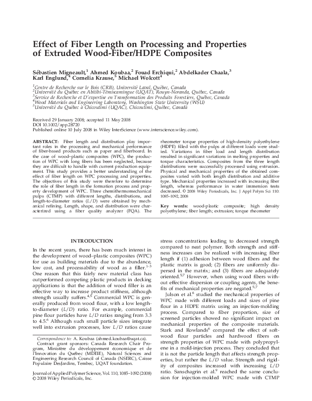 (PDF) Effect of fiber length on processing and properties of extruded ...