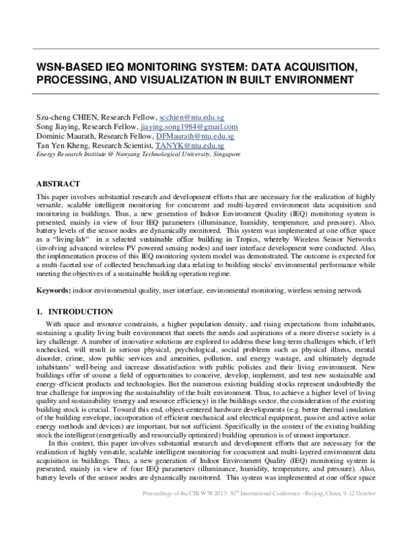 Pdf Wsn Based Ieq Monitoring System Data Acquisition Processing And Visualization In Built