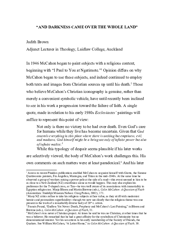 (DOC) "And darkness came over the Whole Land": Some thoughts on Colin ...