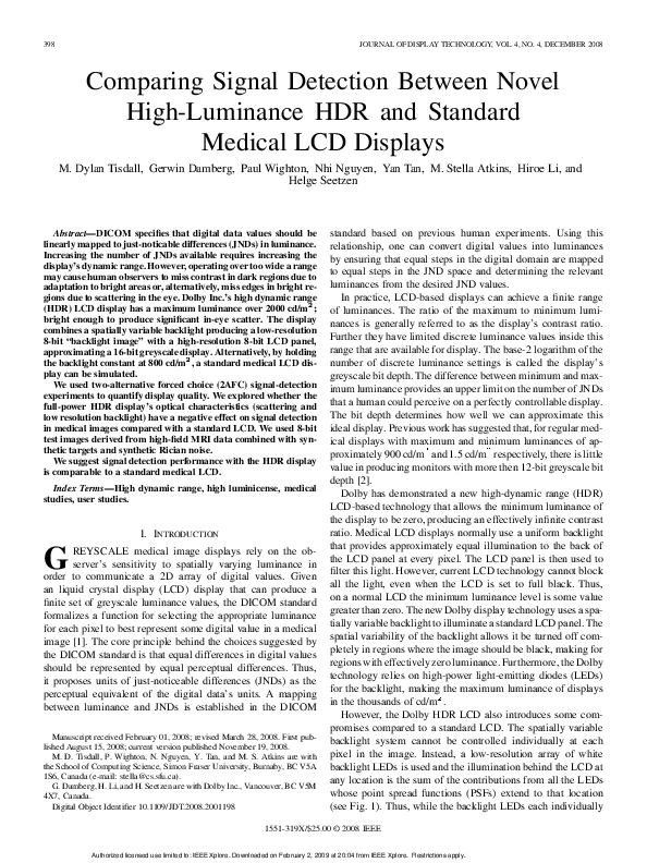 (PDF) Comparing Signal Detection Between Novel High-Luminance HDR and ...