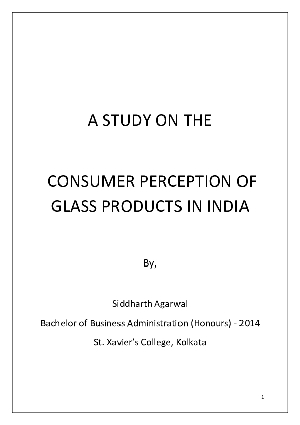 (DOC) A STUDY ON THE CONSUMER PERCEPTION OF GLASS PRODUCTS IN INDIA