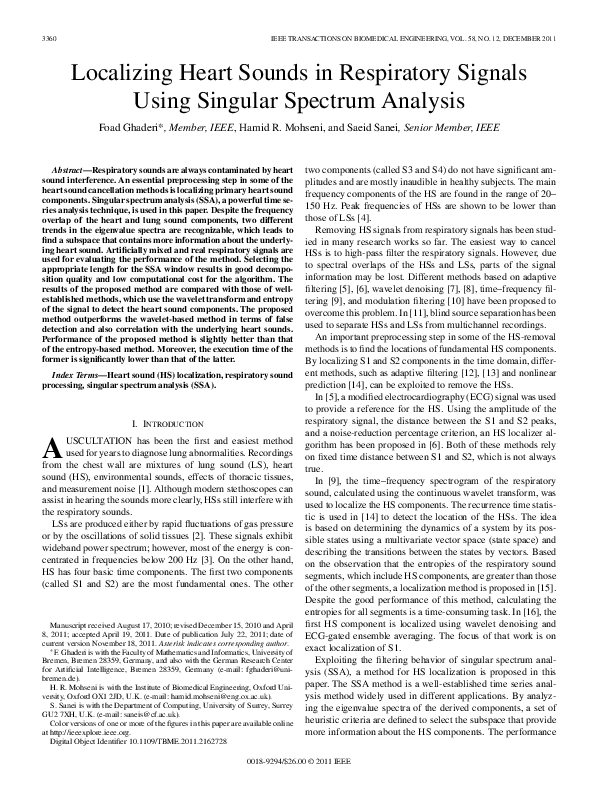 (PDF) Localizing Heart Sounds in Respiratory Signals Using Singular Spectrum Analysis
