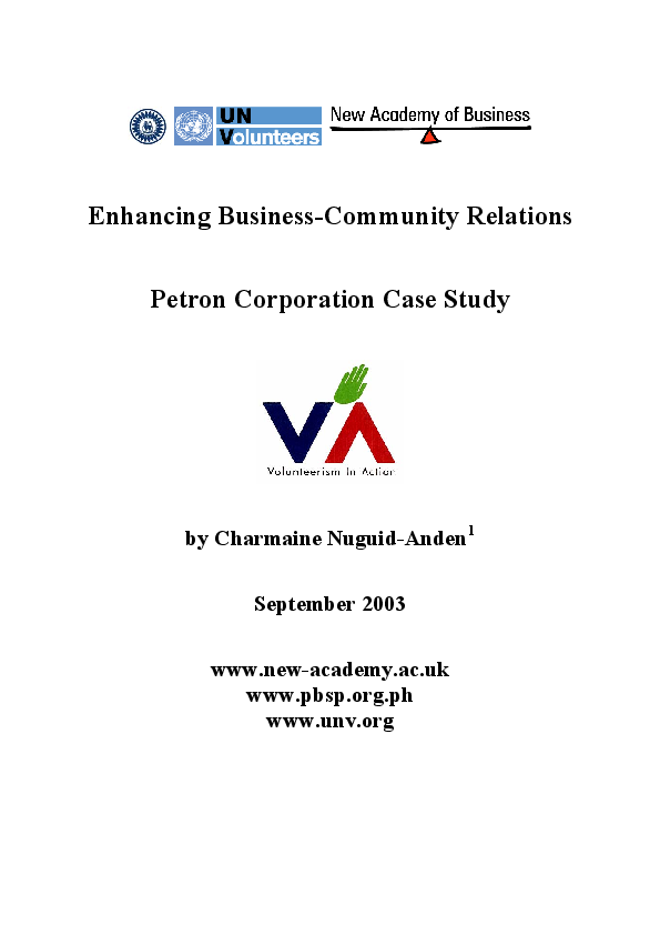 (PDF) Enhancing Business-Community Relations Petron Corporation Case Study | Charmaine Nuguid ...