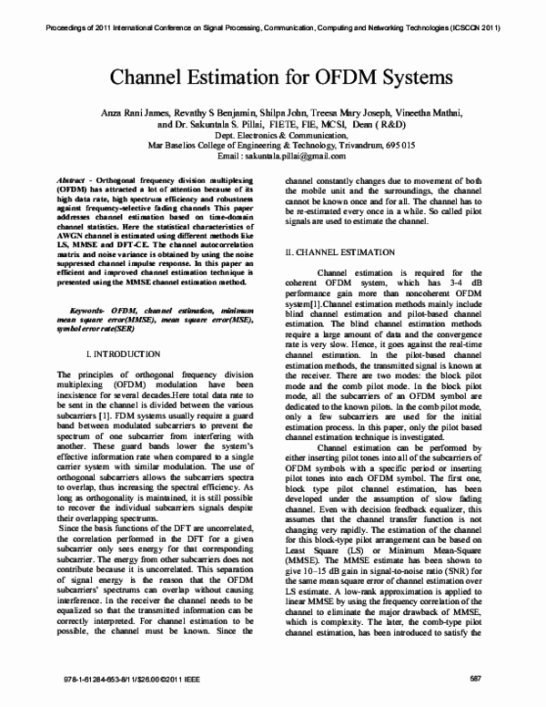 (PDF) Channel estimation for OFDM systems