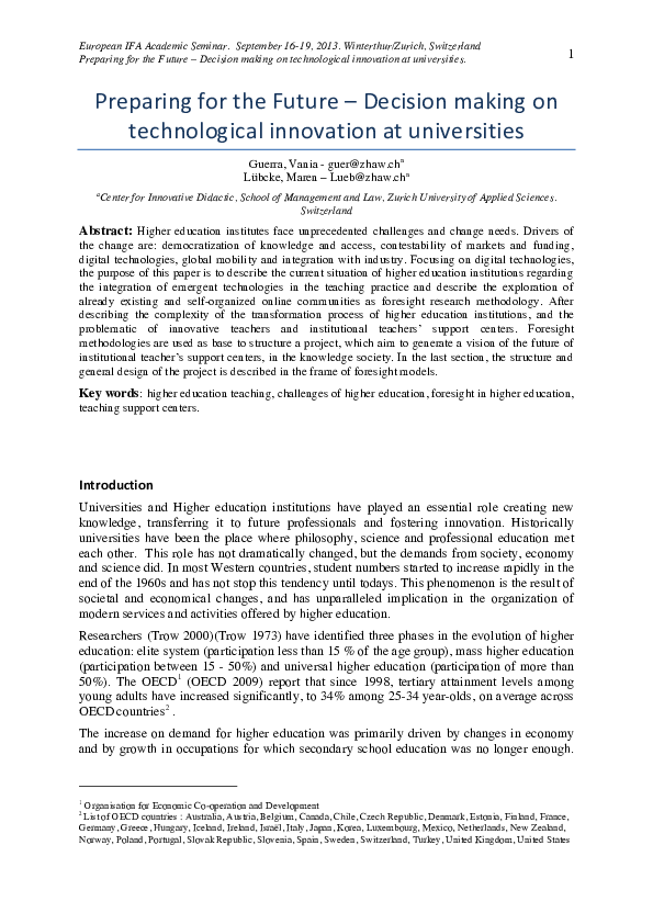 (PDF) Preparing for the Future – Decision making on technological ...