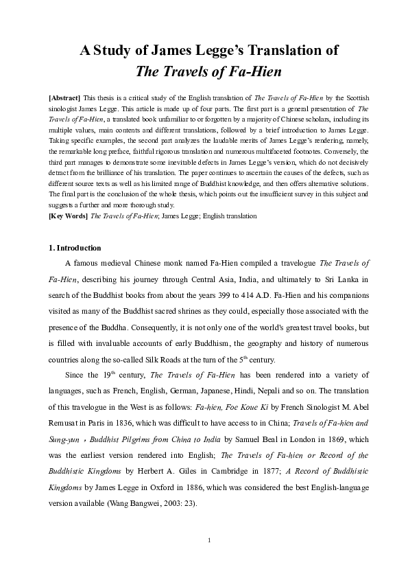 (DOC) A Study of James Legge's Translation of The Travels of Fa-Hien