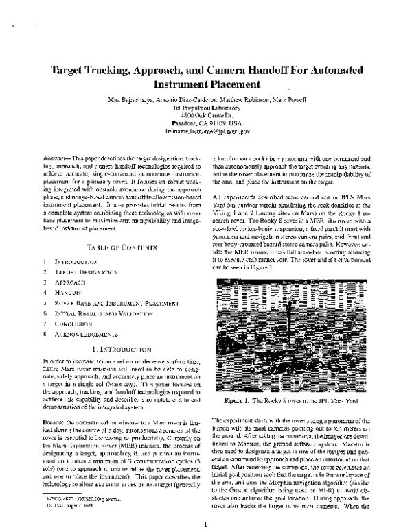 Pdf Target Tracking Approach And Camera Handoff For Automated Instrument Placement
