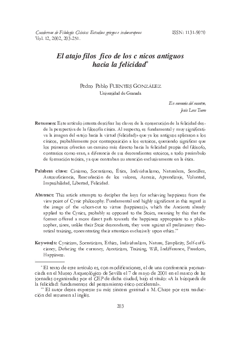 (PDF) El atajo filosófico de los cínicos antiguos hacia la felicidad