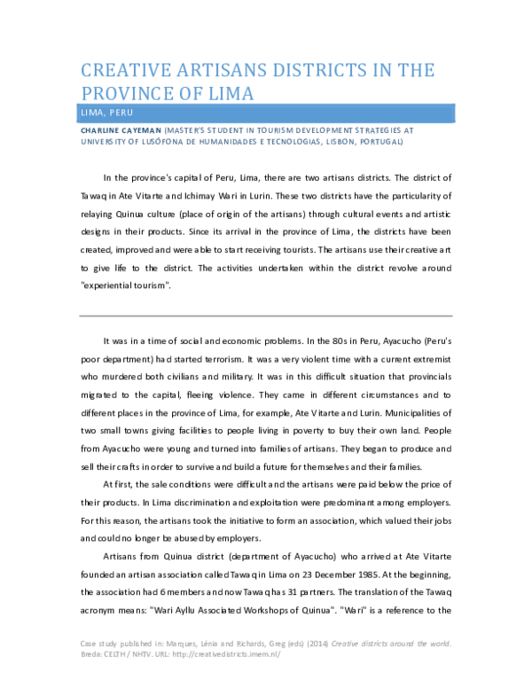 (PDF) Creative artisans districts in the province of Lima
